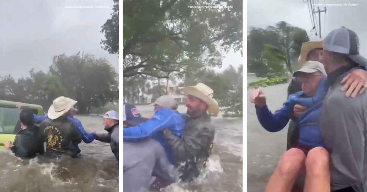 Samaritans Rescue Elderly Man Stranded During Surging Floods from Hurricane